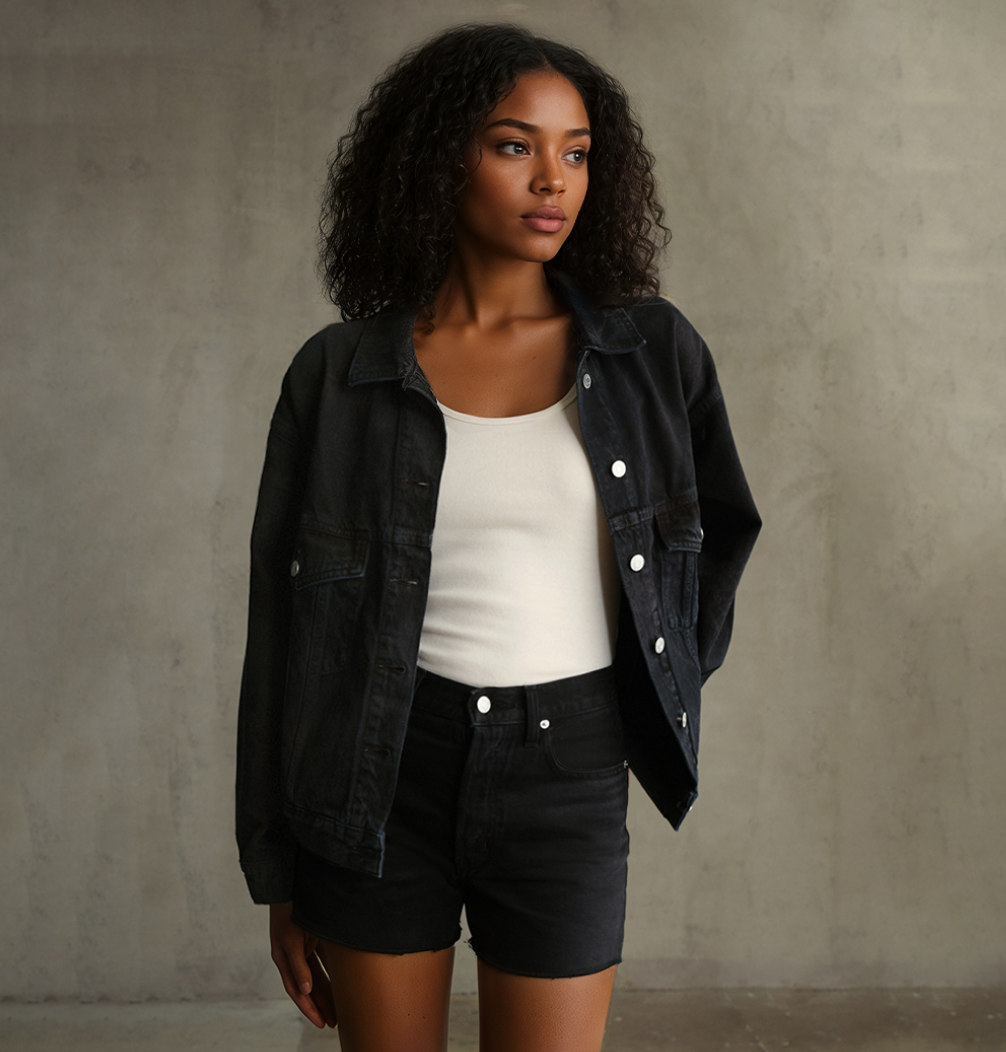 Oversized Trucker Jacket for Women - Cameron Carbon Black | EDWIN USA